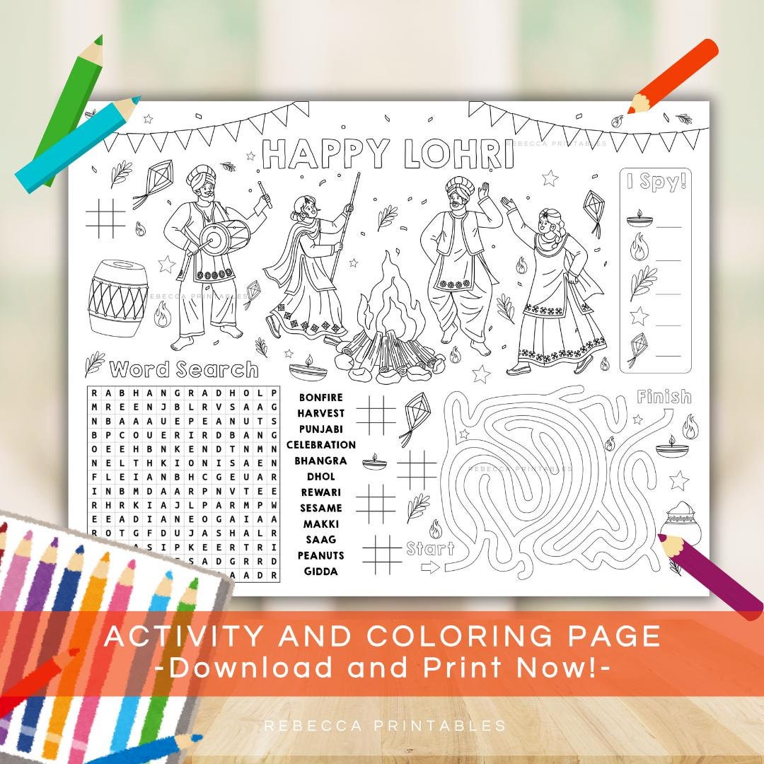 Lohri Activity and Coloring Page for Children Lohri Celebration for ...