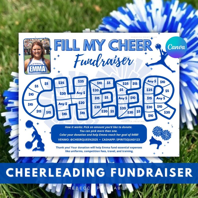 Cheerleader Fundraiser Template Editable Blue Cheer Fundraiser Form ...