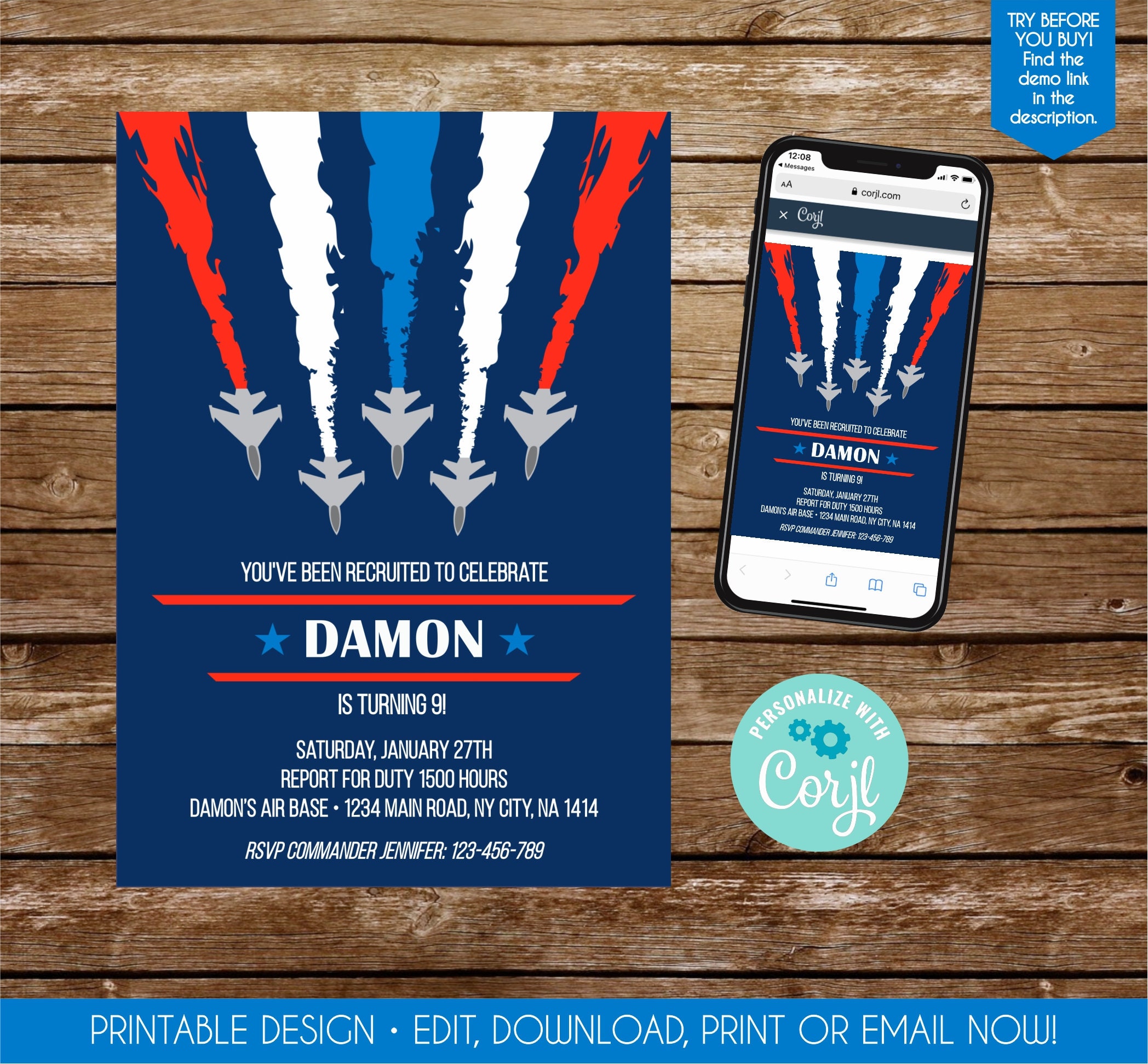 Air Force Birthday Invitation Military Birthday Invitation Airforce ...