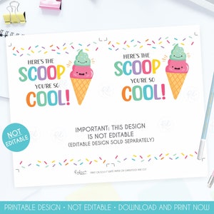 Ice Cream Gift Card Printable Here's the Scoop Gift Card Holder Teacher ...