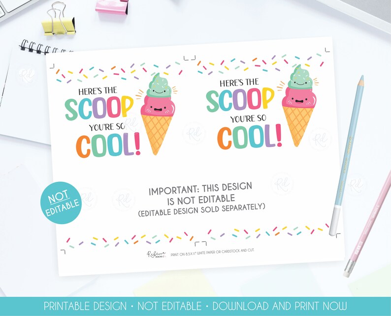 Ice Cream Gift Card Printable Here's the Scoop Gift Card Holder Teacher ...