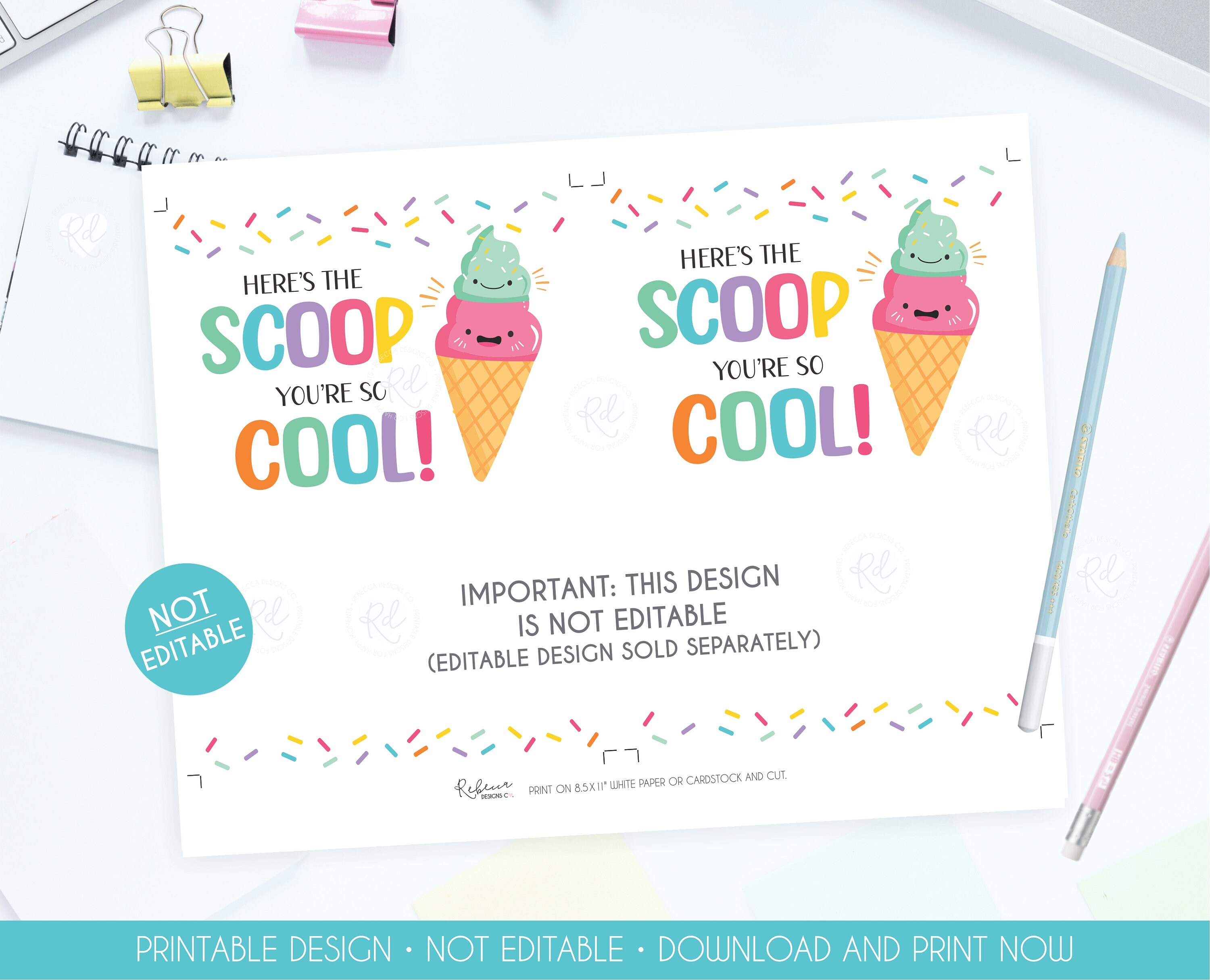 Ice Cream Gift Card Printable Here's the Scoop Gift Card Holder Teacher ...