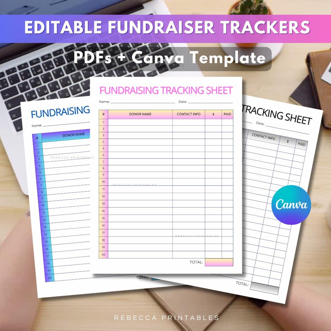 Fundraising Tracking Sheet Fundraiser Tracker Printable Editable ...