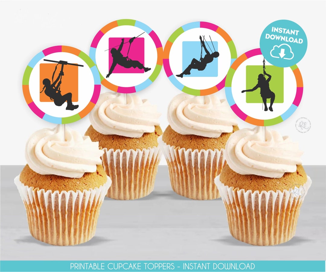 Zipline Cupcake Toppers Printable Girl Zipline Toppers Obstacle Course ...
