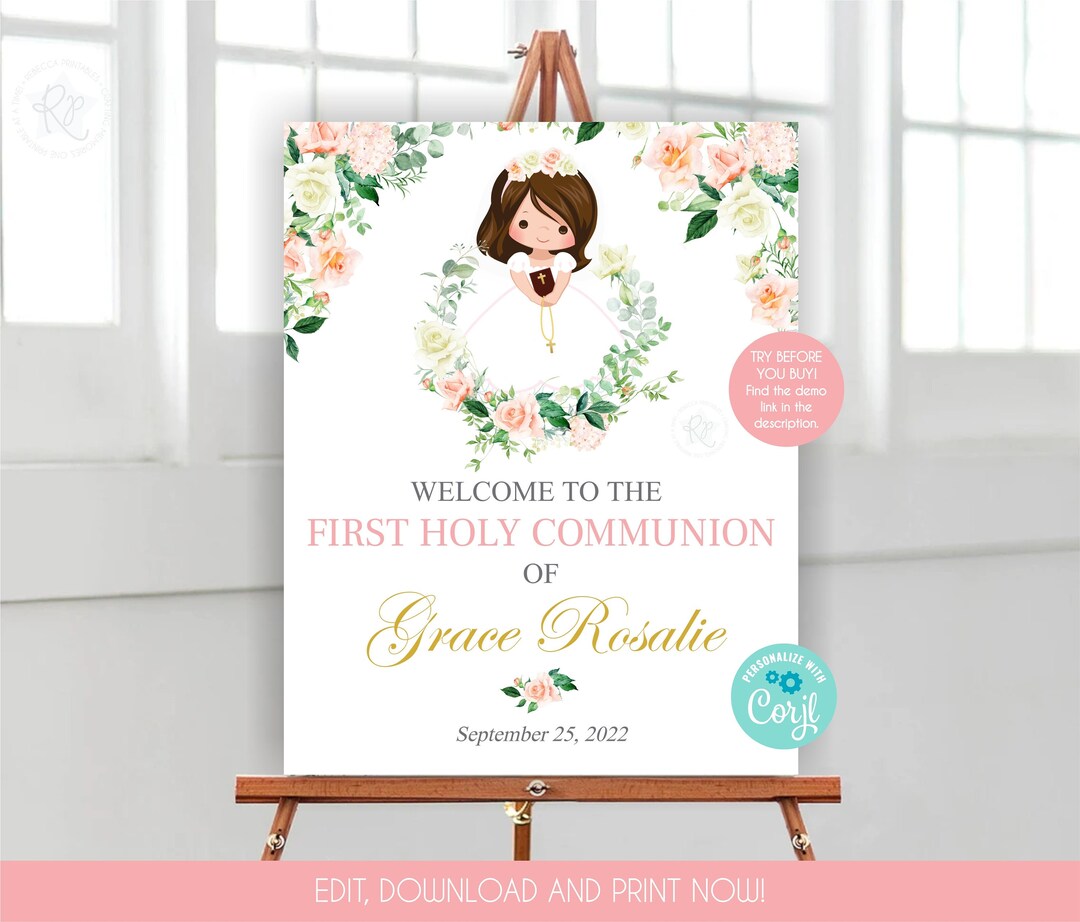 Girl First Communion Sign Printable Communion Welcome Sign Girl ...