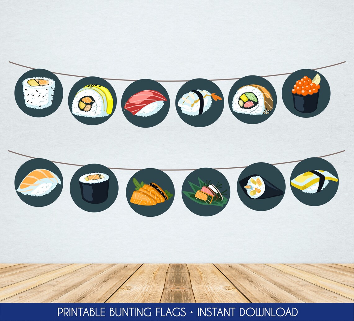 Sushi Cupcake Toppers Printable Sushi Stickers Sushi Birthday Decor ...