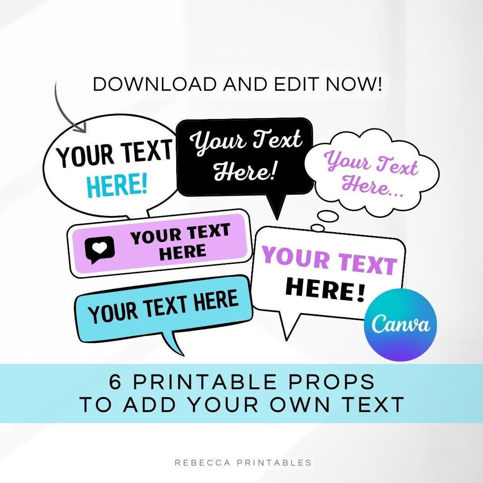 Editable Photo Booth Props Canva Template Custom Party Photo Booth Add ...