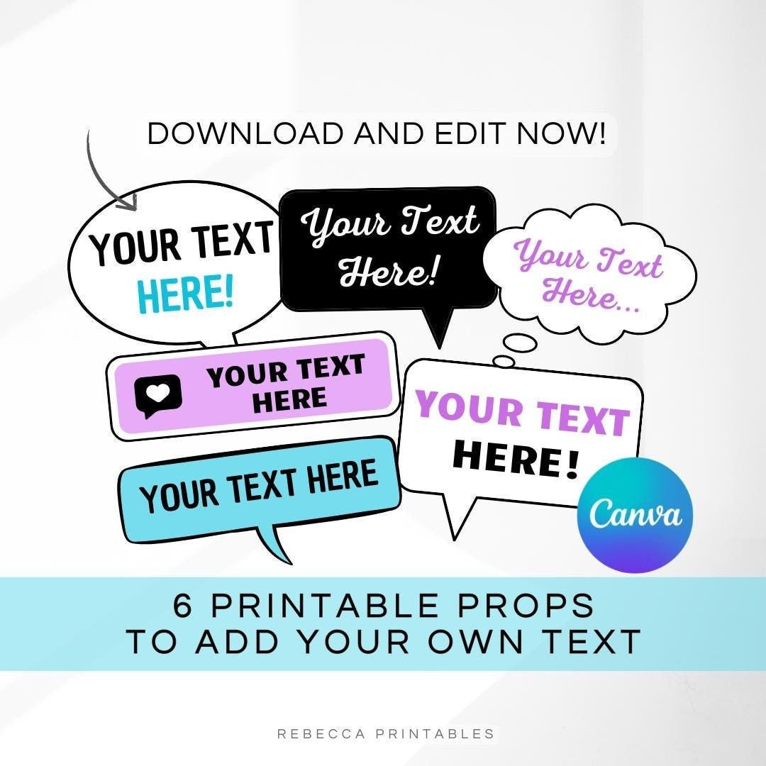 Editable Photo Booth Props Canva Template Custom Party Photo Booth Add ...