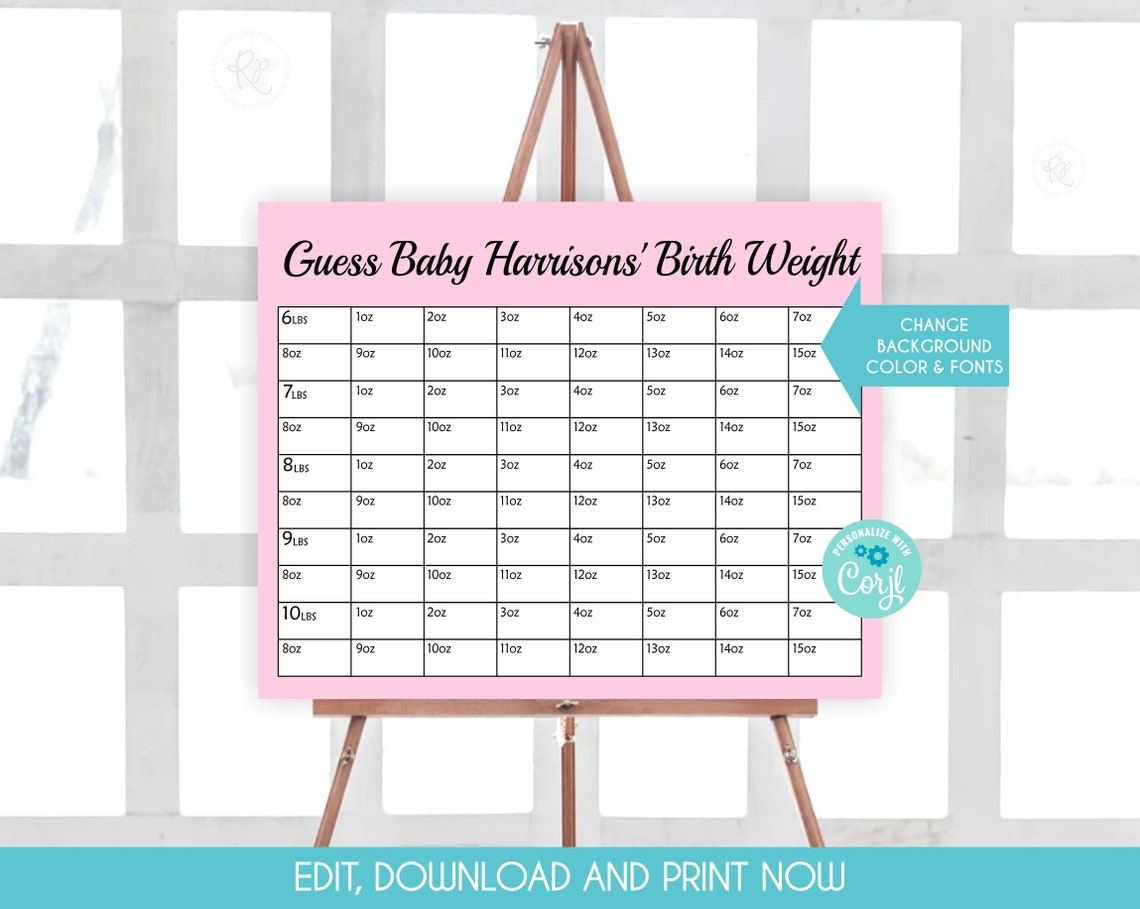 Guess the Baby's Weight Baby Bet Pool Game Baby Shower Game School Baby ...