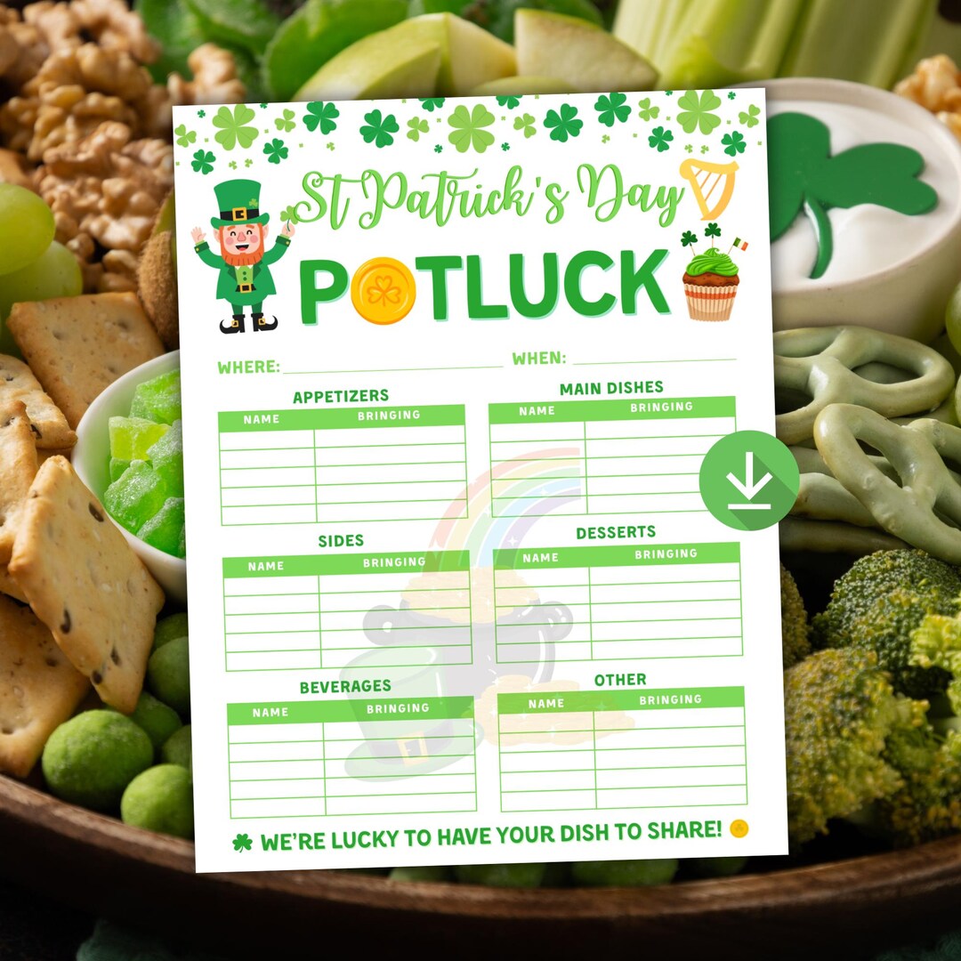 St Patricks Day Potluck Sign up Sheet St Pattys Dinner Planner ...