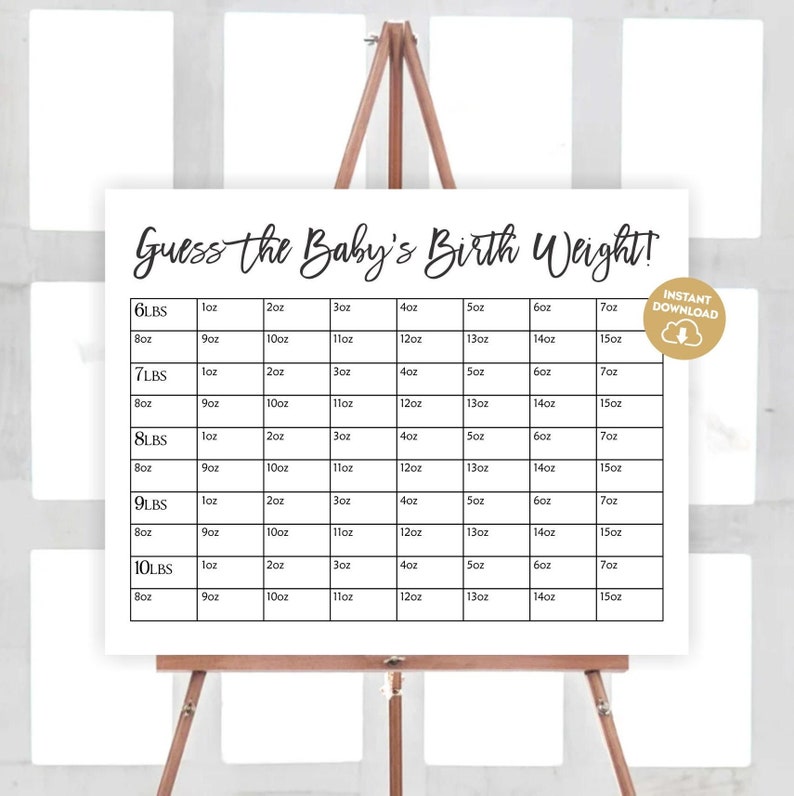Guess the Baby Weight Printable Baby Shower Party Game Guessing Game ...