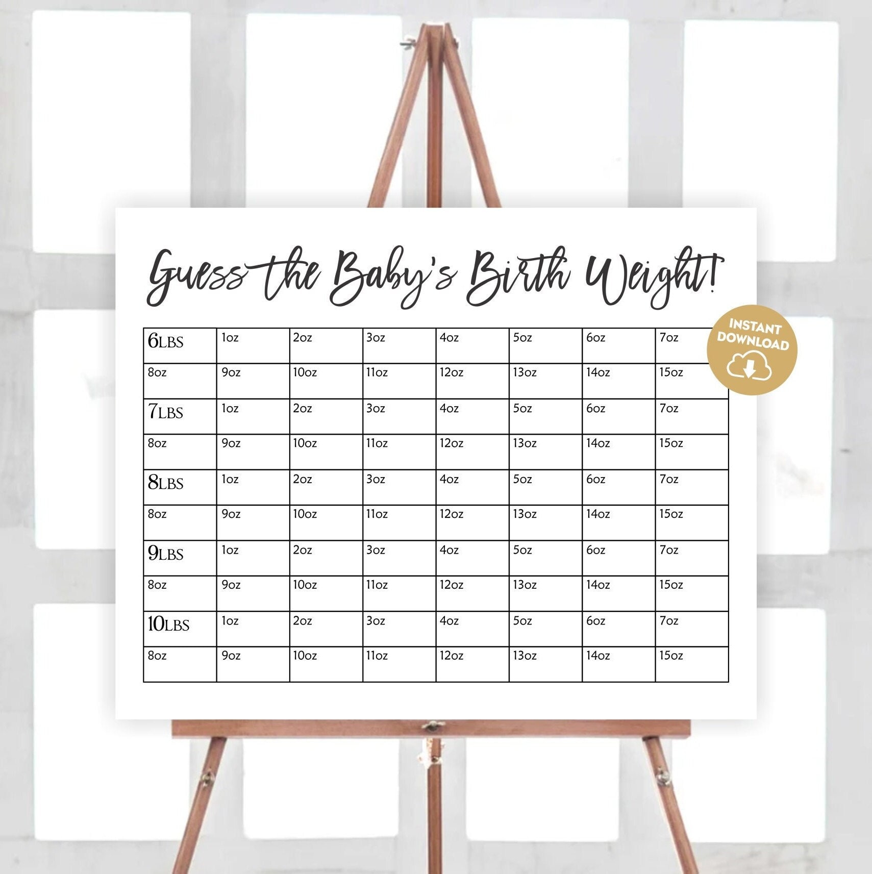 Guess the Baby Weight Printable Baby Shower Party Game Guessing Game ...