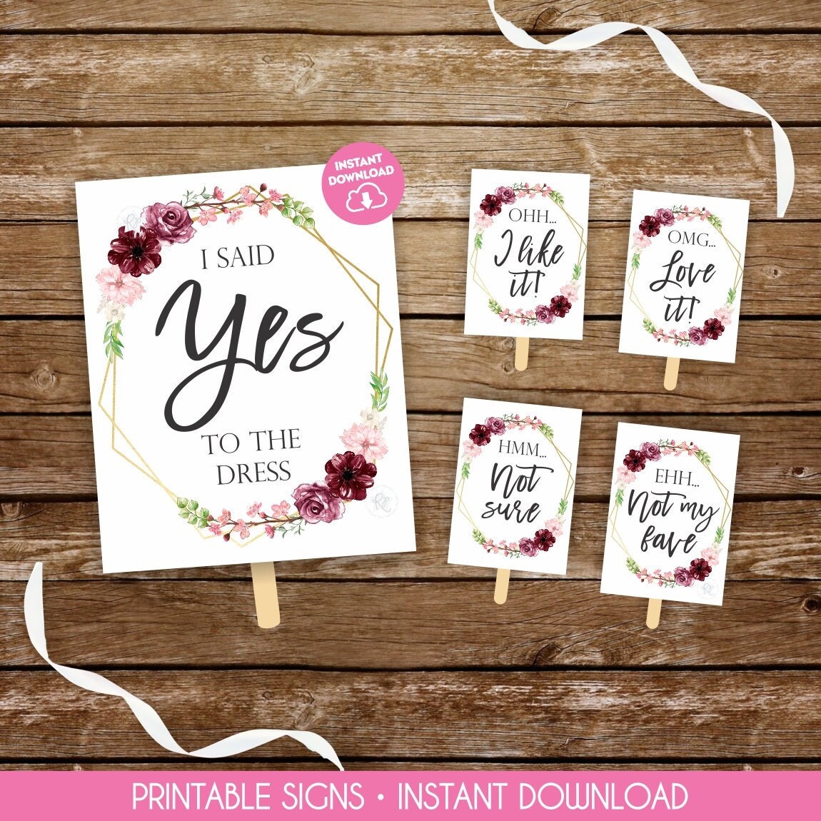 Wedding Dress Shopping Props Printable Yes to the Dress Signs Wedding ...