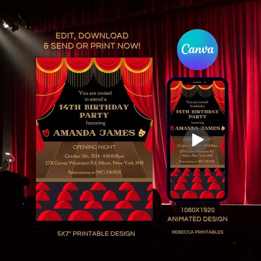 Theater Invitation Broadway Invitation Broadway Birthday Invitation ...