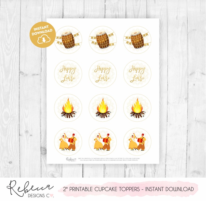 Lohri Stickers Lohri Cupcake Toppers Printable Lohri Favor Tags First ...
