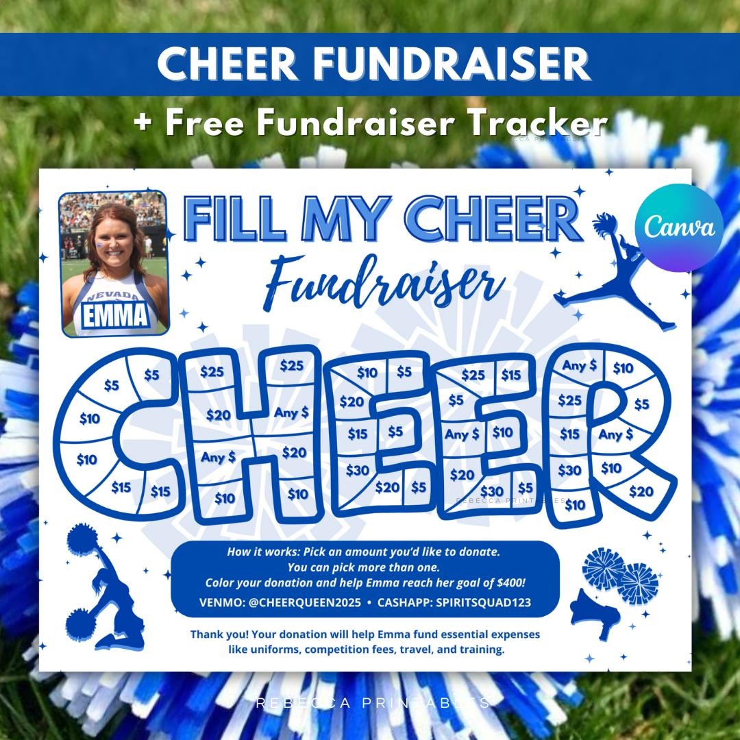 Cheerleader Fundraiser Template Editable Blue Cheer Fundraiser Form ...