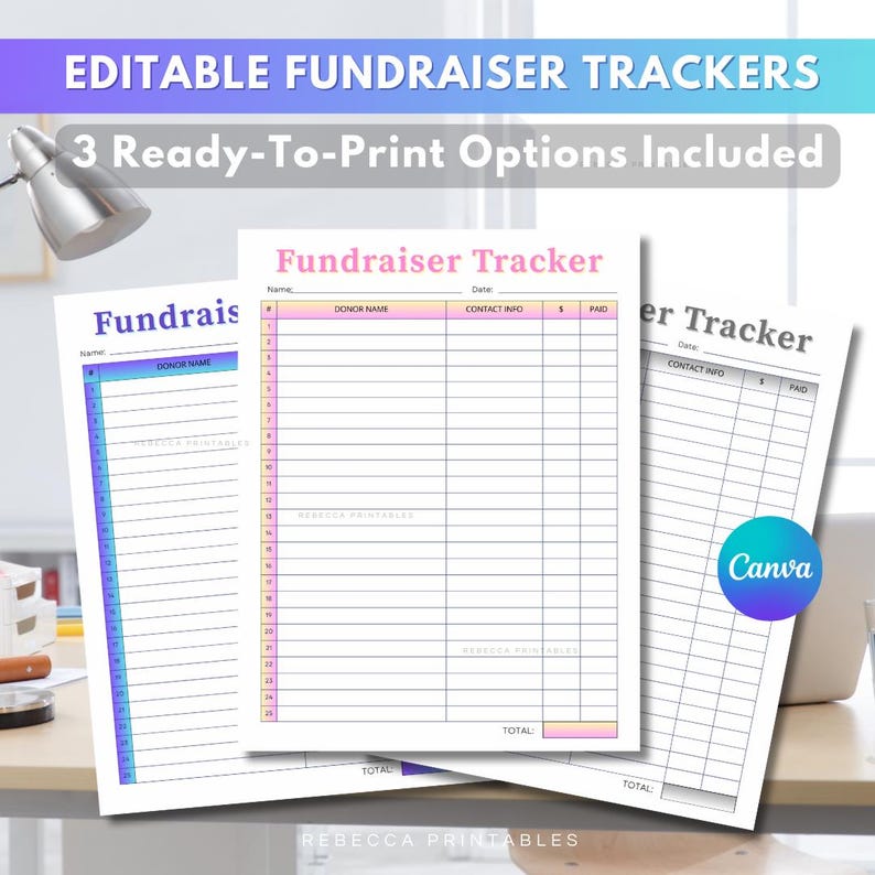 Fundraiser Tracker Fundraising Tracking Sheet Printable Editable ...