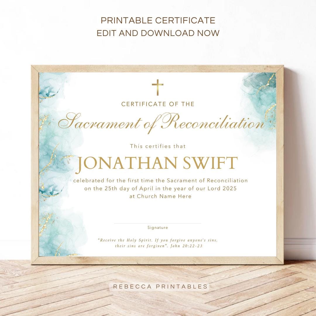 Editable Certificate of Reconciliation Template Editable Catholic ...