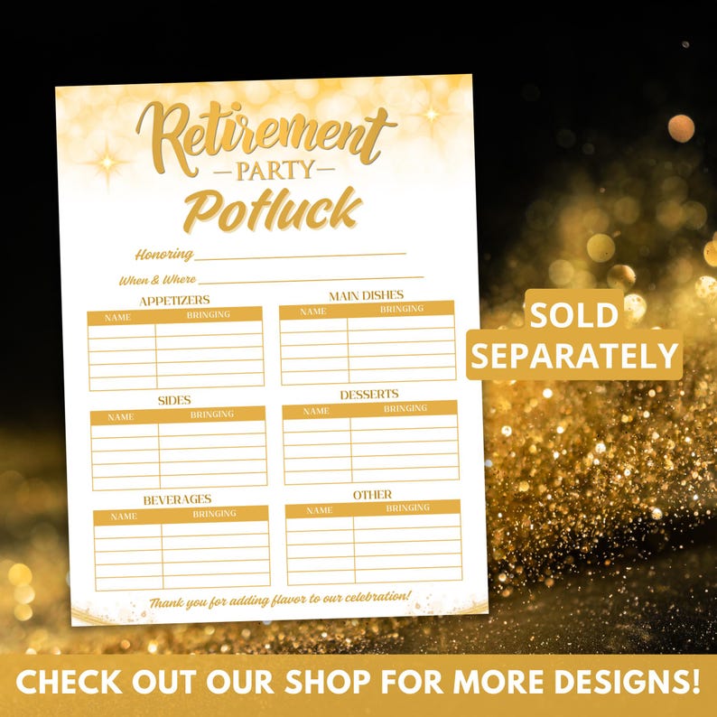 Retirement Potluck Sign-up Sheet Printable Office Potluck Page ...