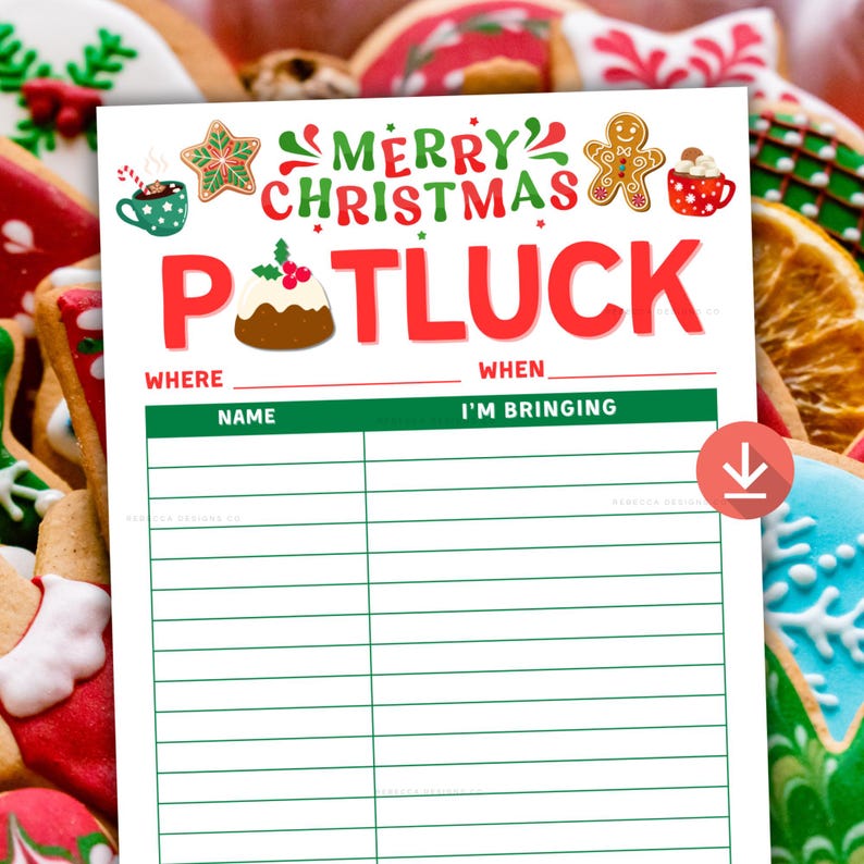 Christmas Potluck Sign up Sheet Christmas Dinner Planner Printable ...