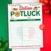 Italian Potluck Sign-up Sheet Italian Food Party Printable Office ...