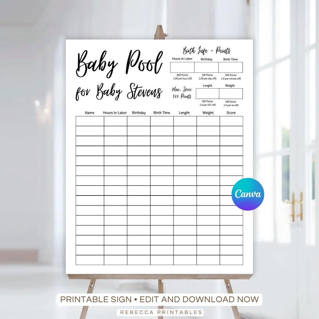 Baby Pool Game Baby Shower Printable Editable Baby Shower Activity Baby ...