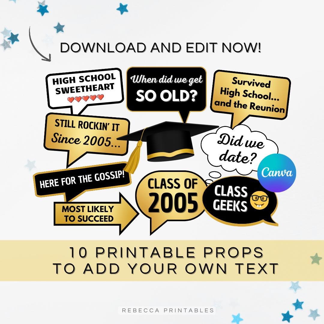 Class Reunion Photo Booth Props Funn High School Reunion Props Editable ...