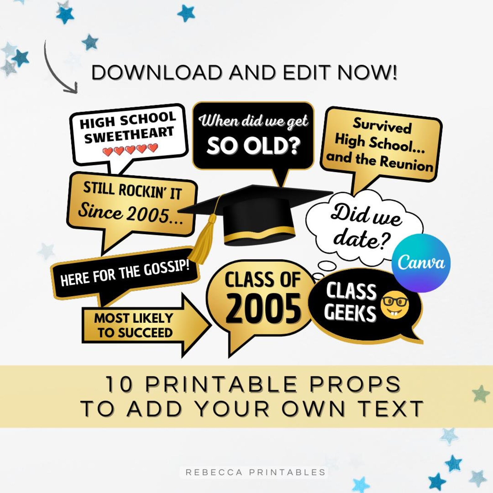 Class Reunion Photo Booth Props Funn High School Reunion Props Editable ...