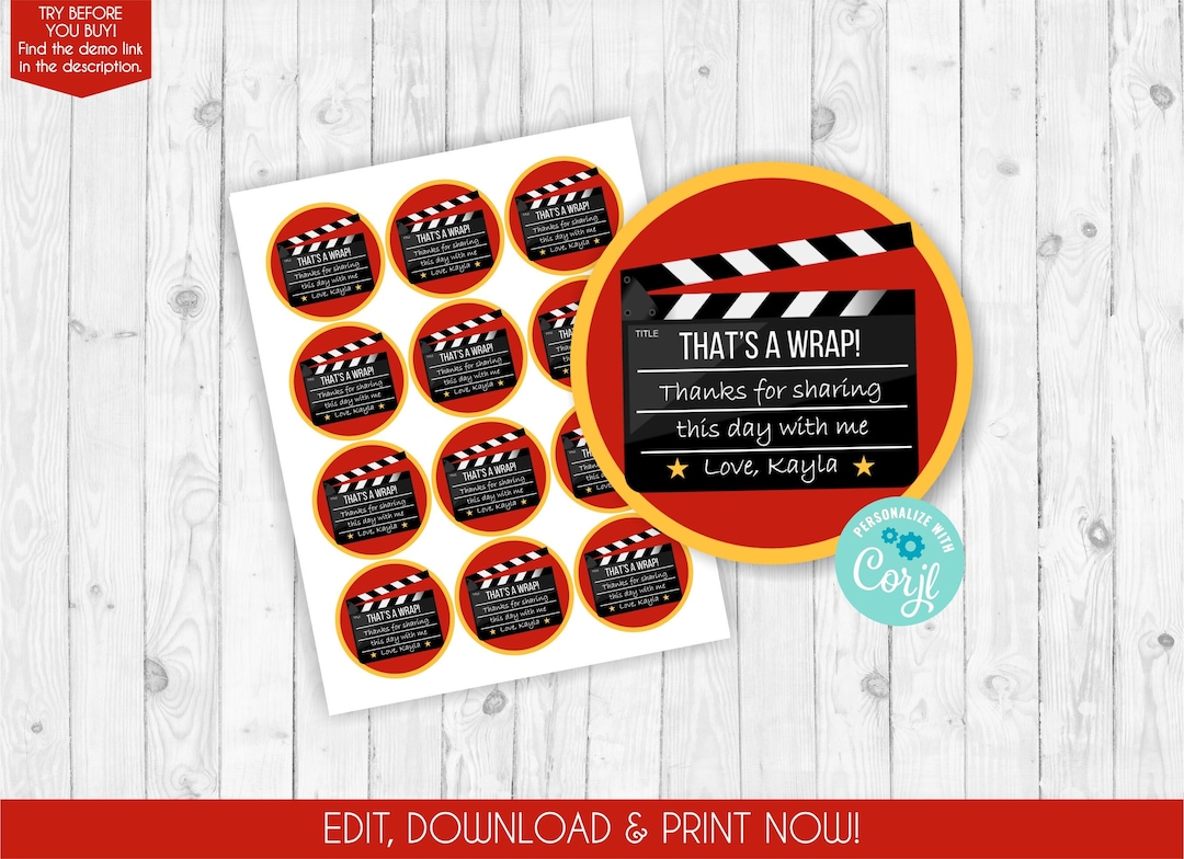 Cinema Favor Tags Printable Movie Birthday Tags Red Carpet Tags ...