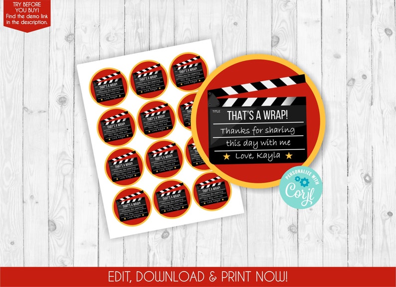 Cinema Favor Tags Printable Movie Birthday Tags Red Carpet Tags ...