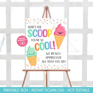 Ice Cream Teacher Appreciation Printable Sign Here's the Scoop Staff ...