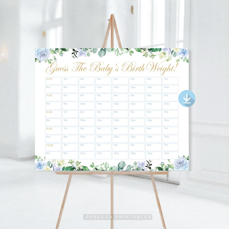 Guess the Baby Weight Printable Boy Baby Shower Betting Square Office ...