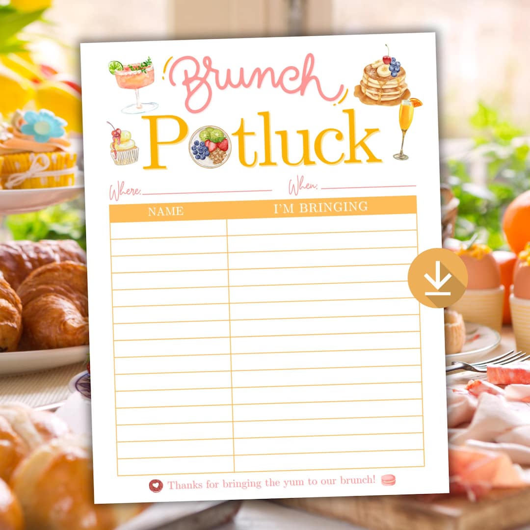Brunch Potluck Sign up Sheet Breakfast Potluck Sign-up Sheet Printable ...