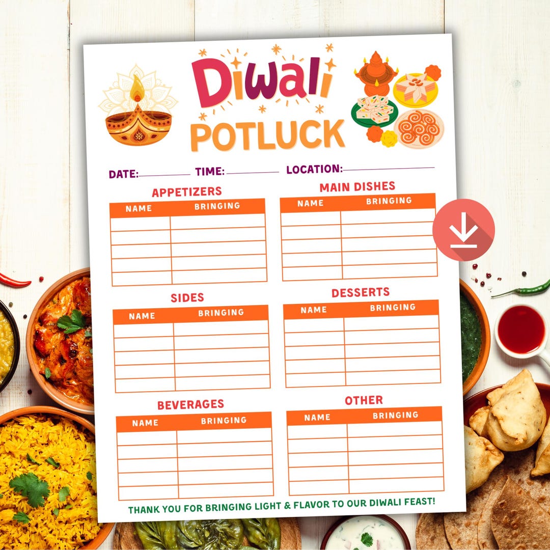 Diwali Potluck Melden Sie sich an Blatt Diwali Potluck Form Diwali ...