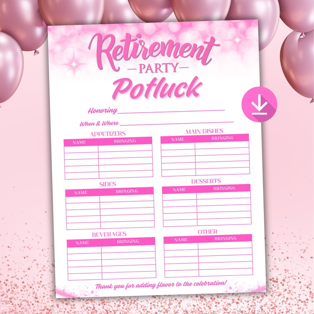 Retirement Potluck Sign-up Sheet Printable Office Potluck Page ...