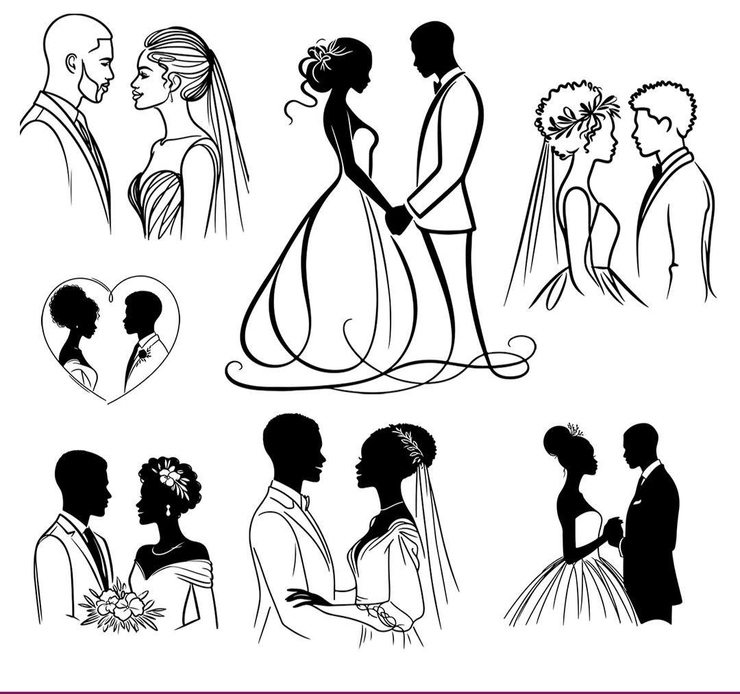 25 Black Wedding Silhouettes SVG PNG AI | African American Bride ...