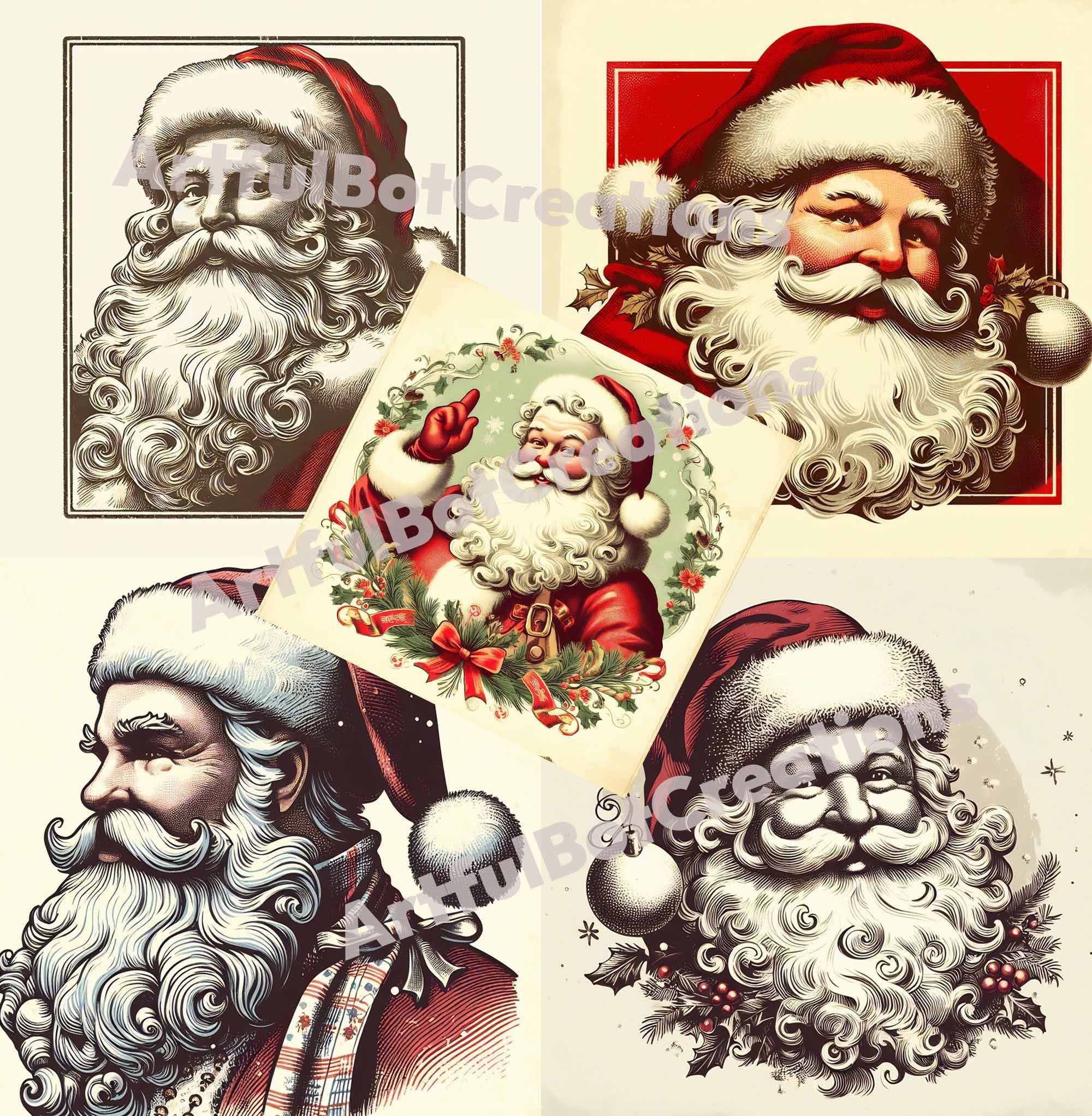Vintage Santa Style Claus Images: Bundle of 20 Retro Holiday ...