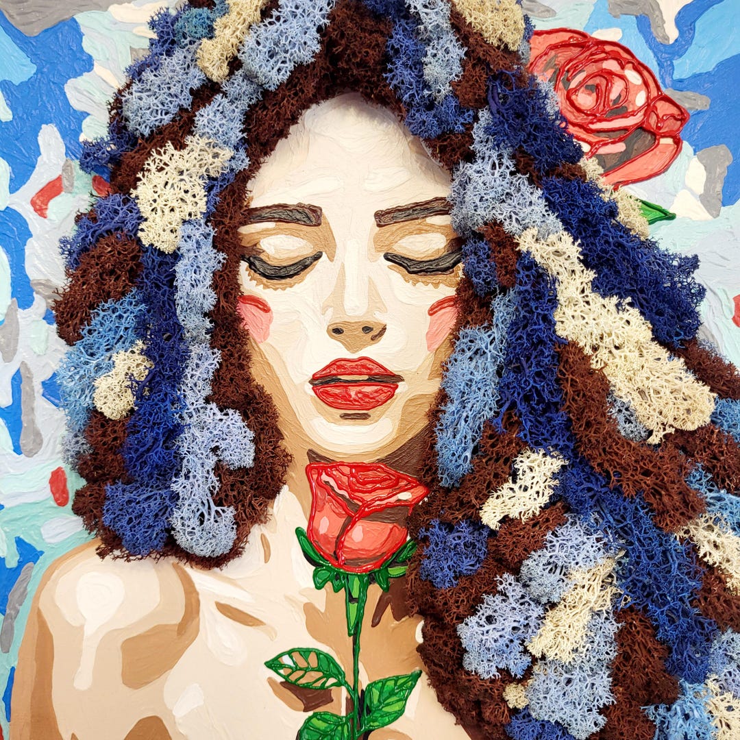 Moss Painting Rose | Woman Portrait Colorful Moss Wall Art | Eco ...