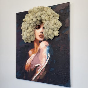 Moss Painting "windy Blonde" | Unique Woman Portrait in Eco-friendly ...