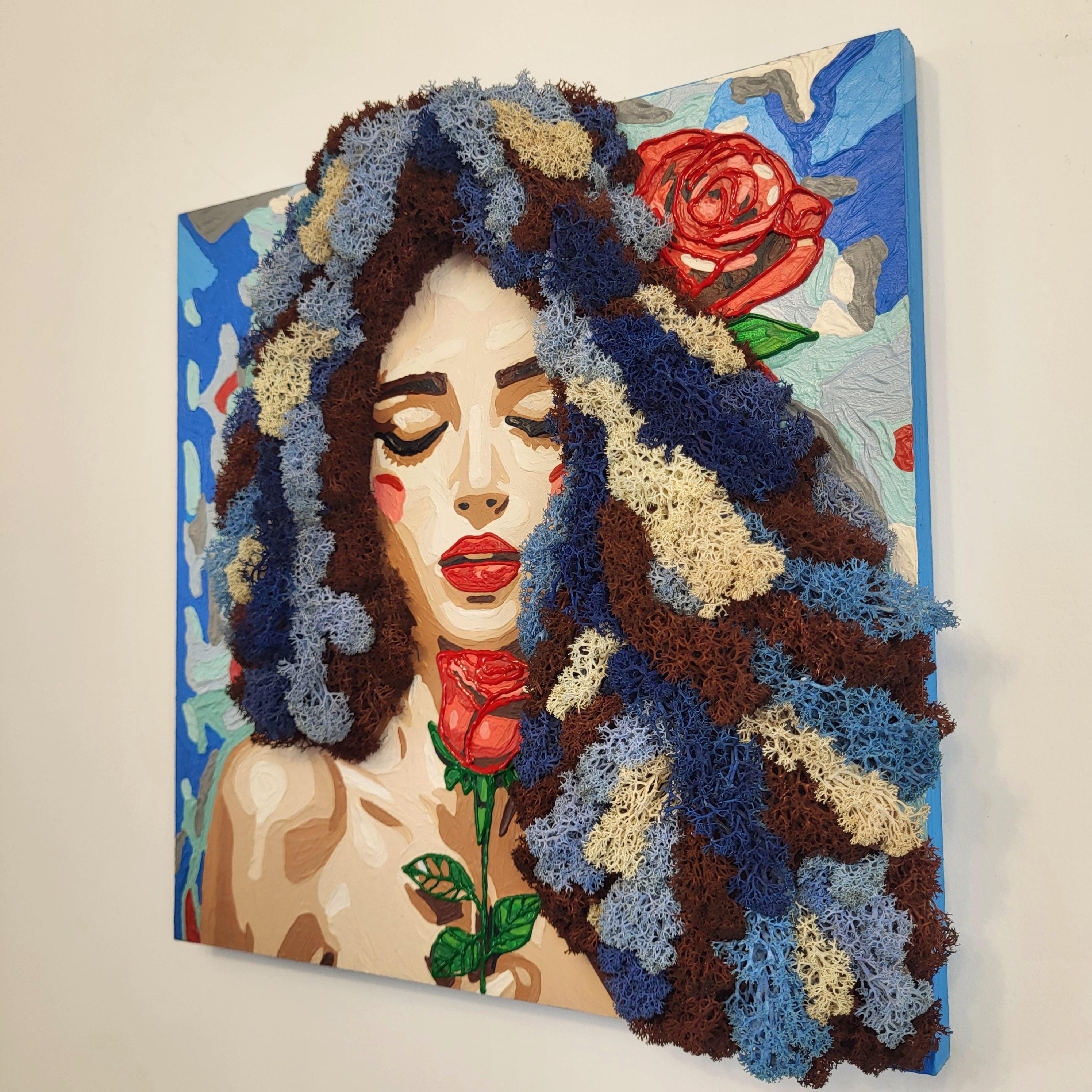 Moss Painting Rose | Woman Portrait Colorful Moss Wall Art | Eco ...