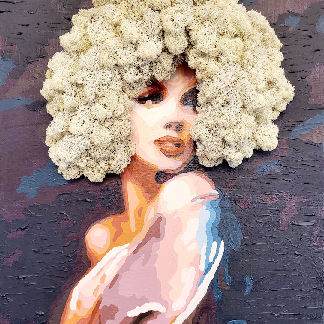 Moss Painting "windy Blonde" | Unique Woman Portrait in Eco-friendly ...