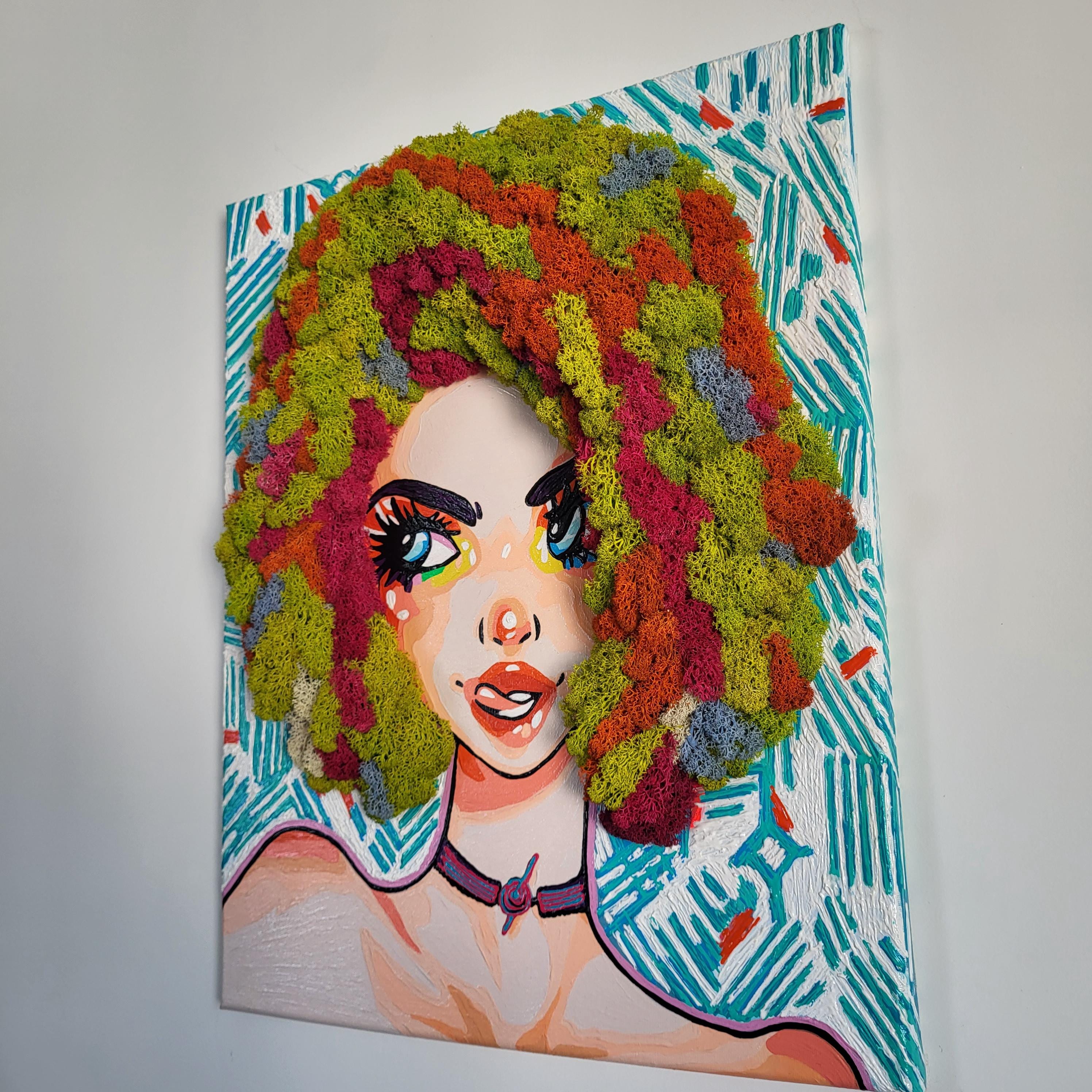Moss Painting Pop Art Diva | Woman Portrait | Eco-friendly Moss Art ...