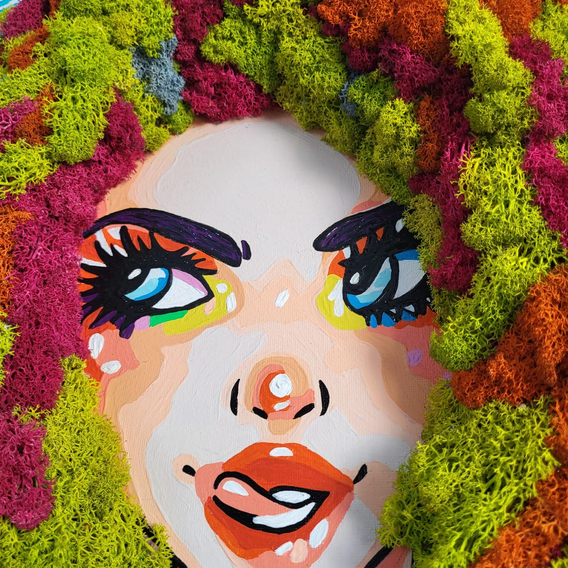 Moss Painting Pop Art Diva | Woman Portrait | Eco-friendly Moss Art ...
