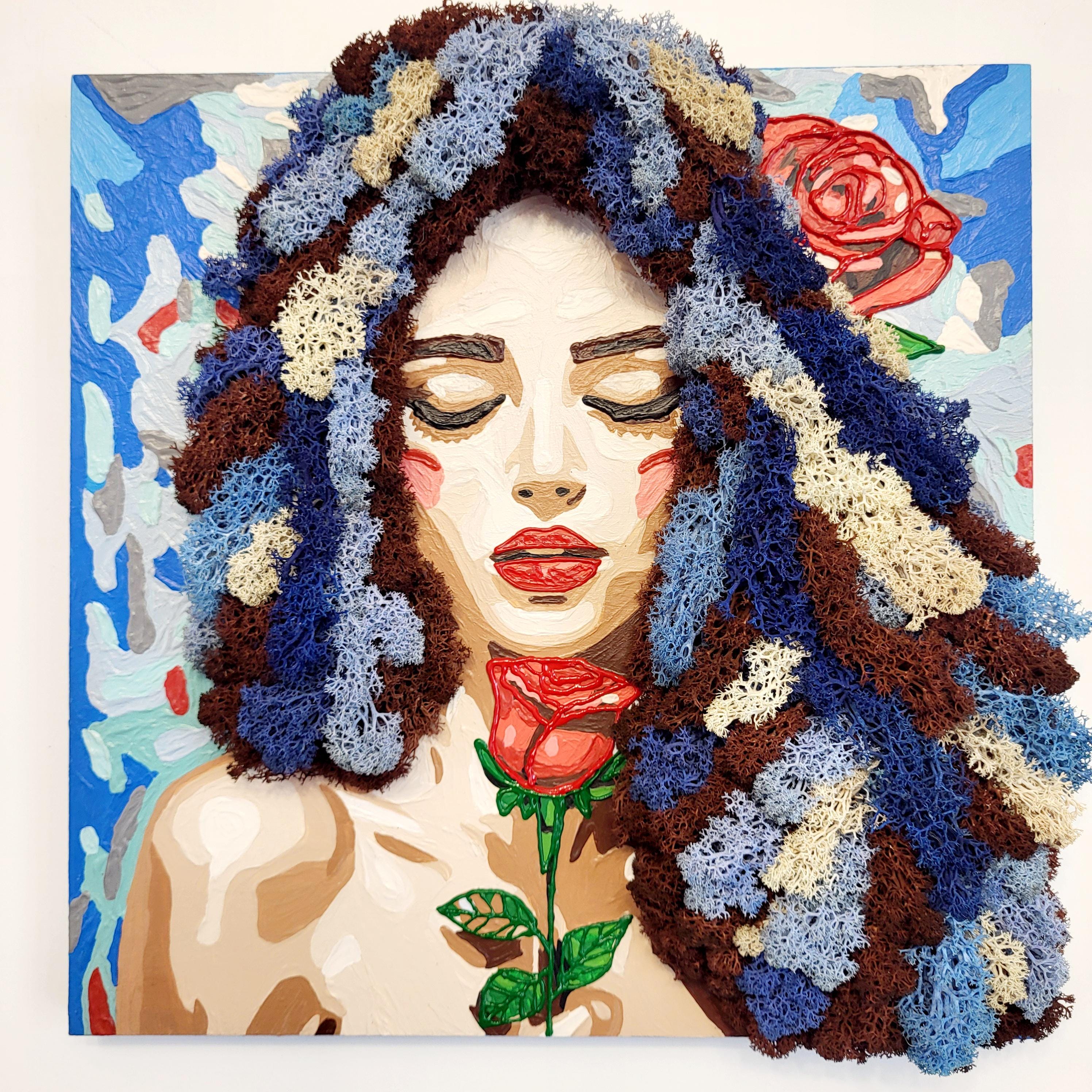 Moss Painting Rose | Woman Portrait Colorful Moss Wall Art | Eco ...