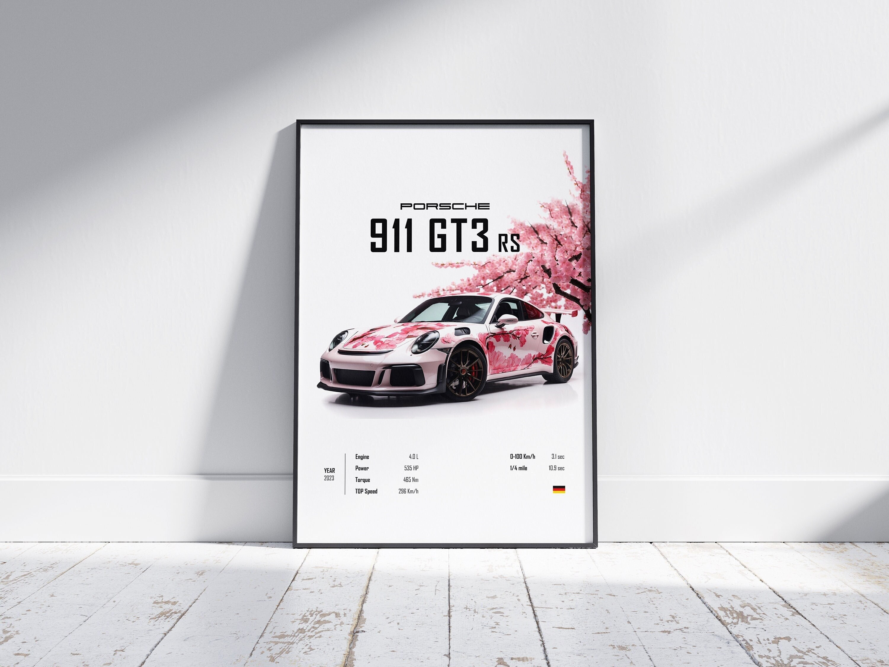Porsche 911 GT3 RS Car Poster Print Cherry Blossom Sakura Tree Theme ...