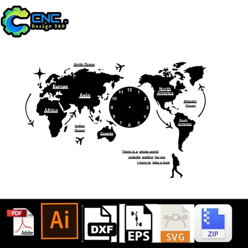WORLD MAP CLOCK Cnc Vector Cutting File - Etsy