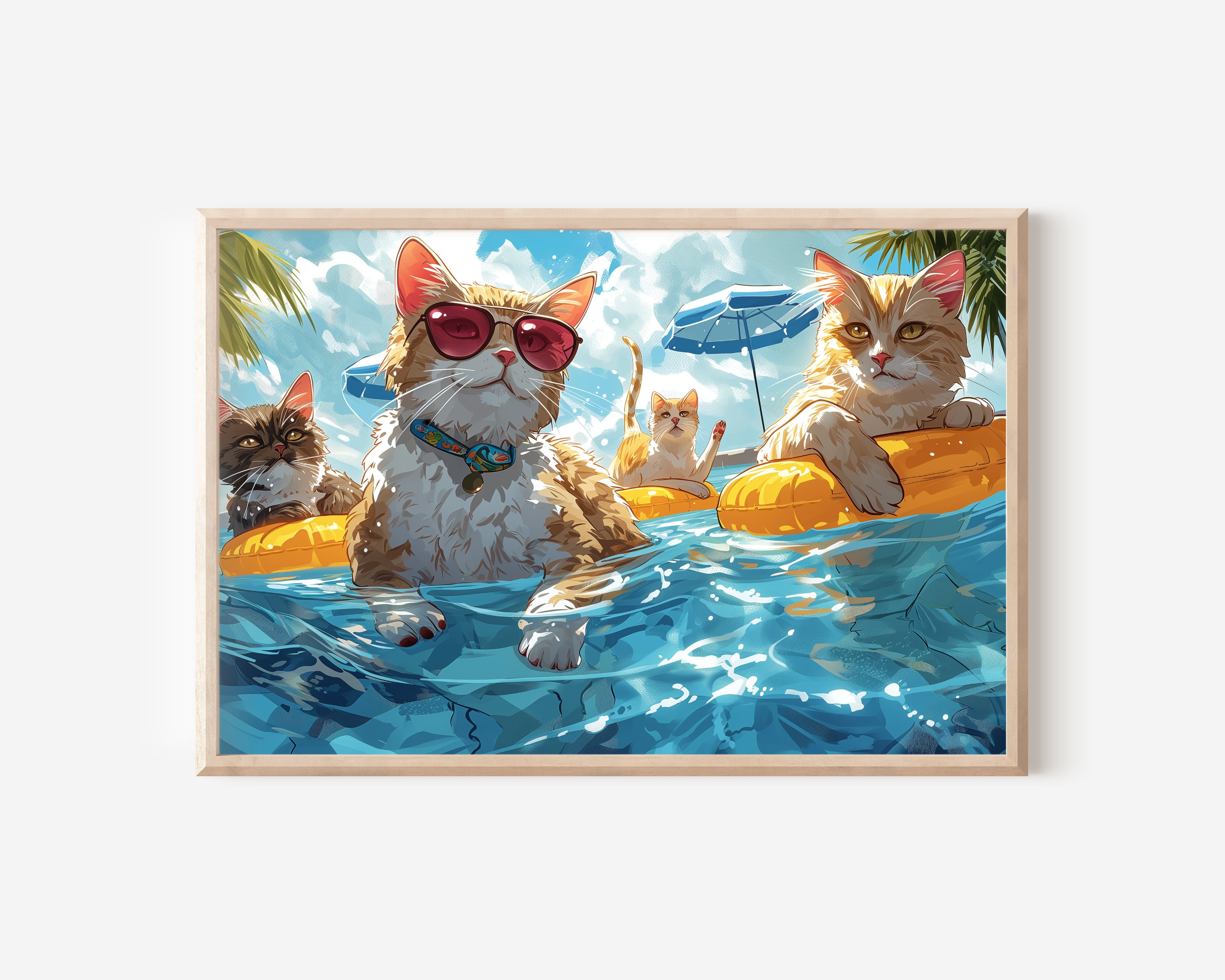 Purr-fect Pool Party Satin Cat Poster, Cat Lover Gift, Funny Cat Poster ...
