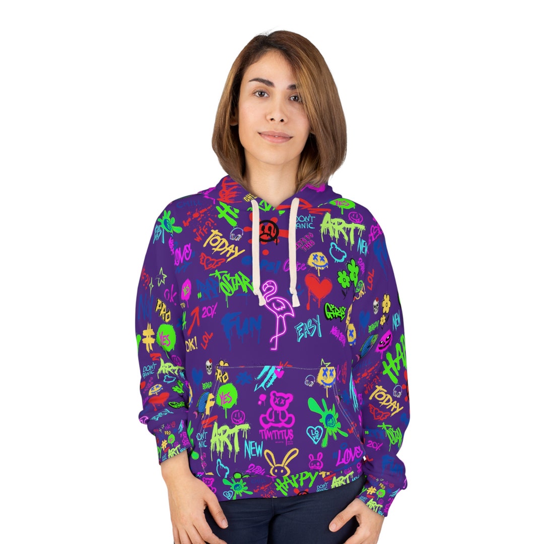 Neon Graffiti Hoodie, Skater Symbol Hoodie, Streetwear Hoodie, Urban ...