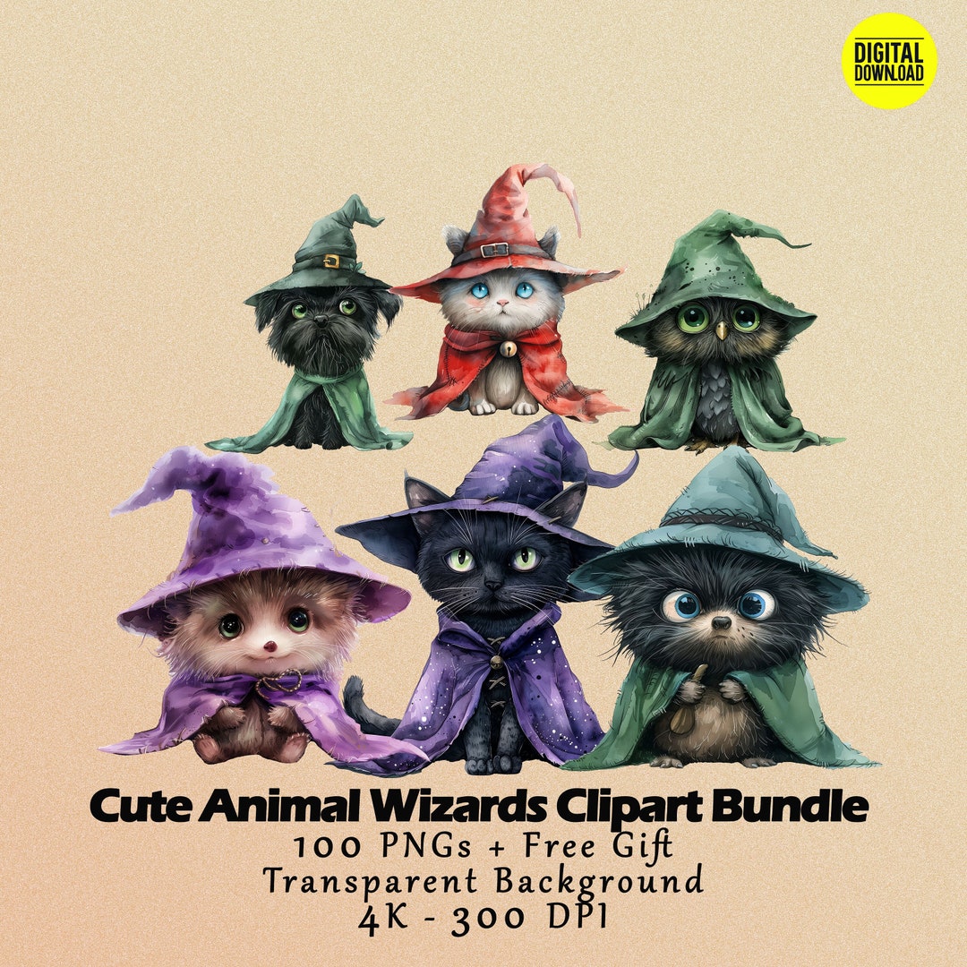 Cute Animal Wizards Clipart Bundle | Transparent Background Pngs ...