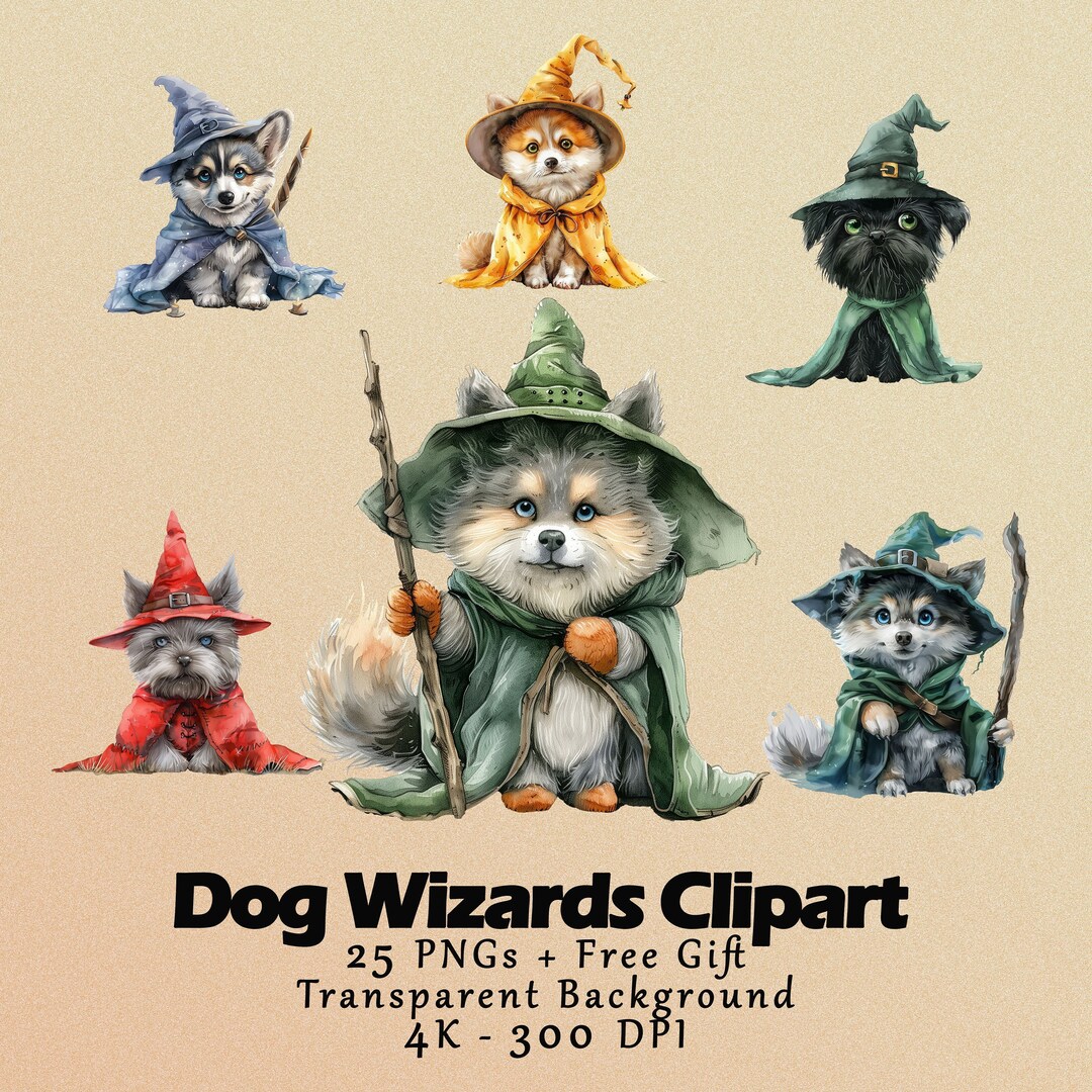 Watercolor Dog Wizards Clipart | Transparent Background Pngs ...